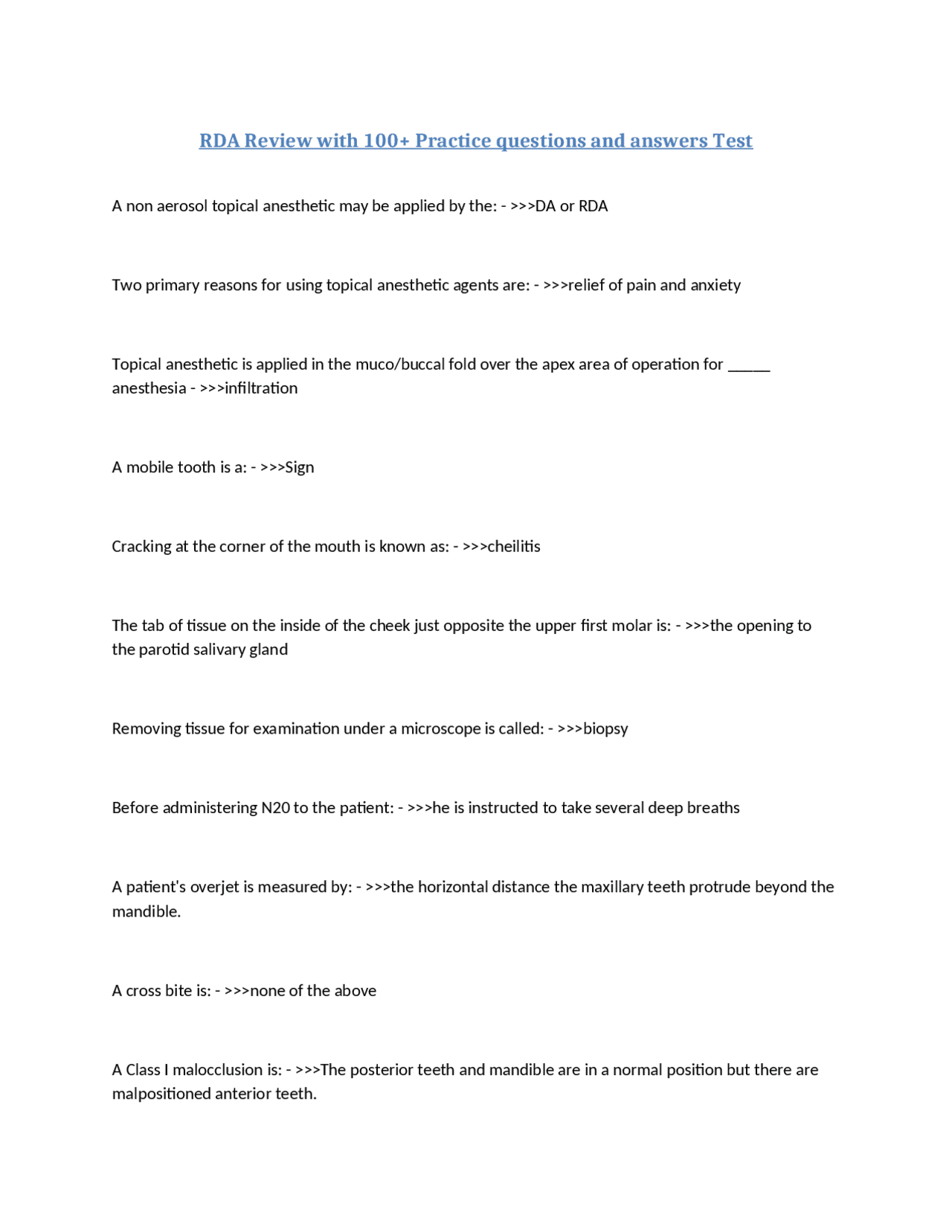 RDA Review with 100+ Practice questions and answers Test | Exams ...