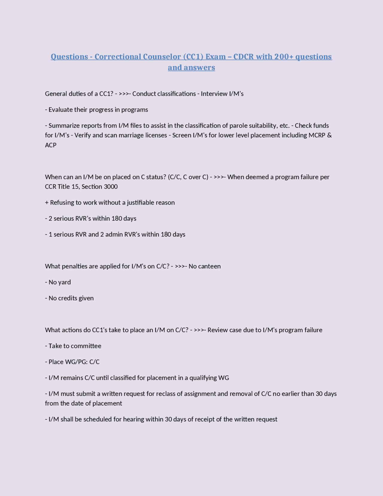Questions - Correctional Counselor (CC1) Exam – CDCR with 200 ...