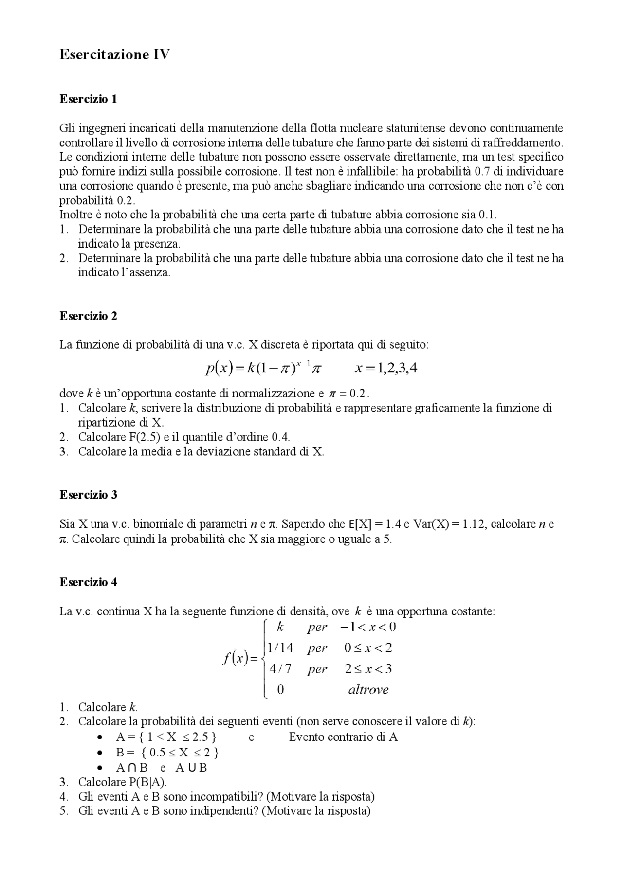 Esercizio della terza parte | Esercizi di Statistica | Docsity