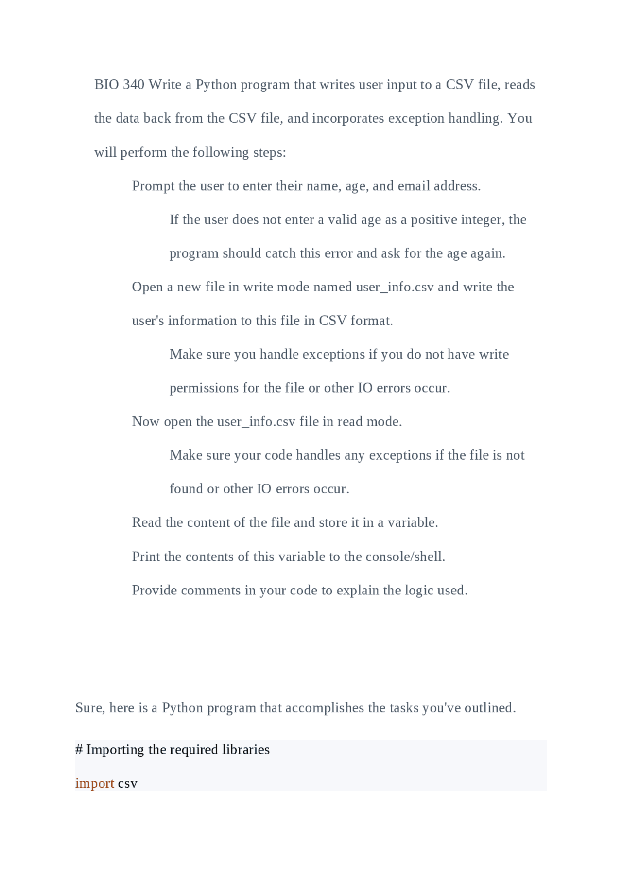 Python Programming: Writing User Input to a CSV File | Lecture notes ...