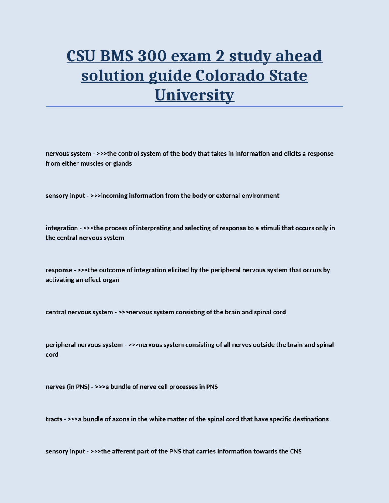 CSU BMS 300 exam 2 study ahead solution guide Colorado State University ...