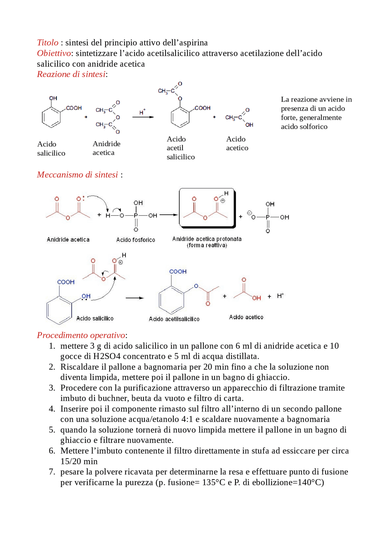 relazione di laboratorio sulla sintesi del principio attvo dell ... relazione di laboratorio sulla sintesi del principio attvo dell ...