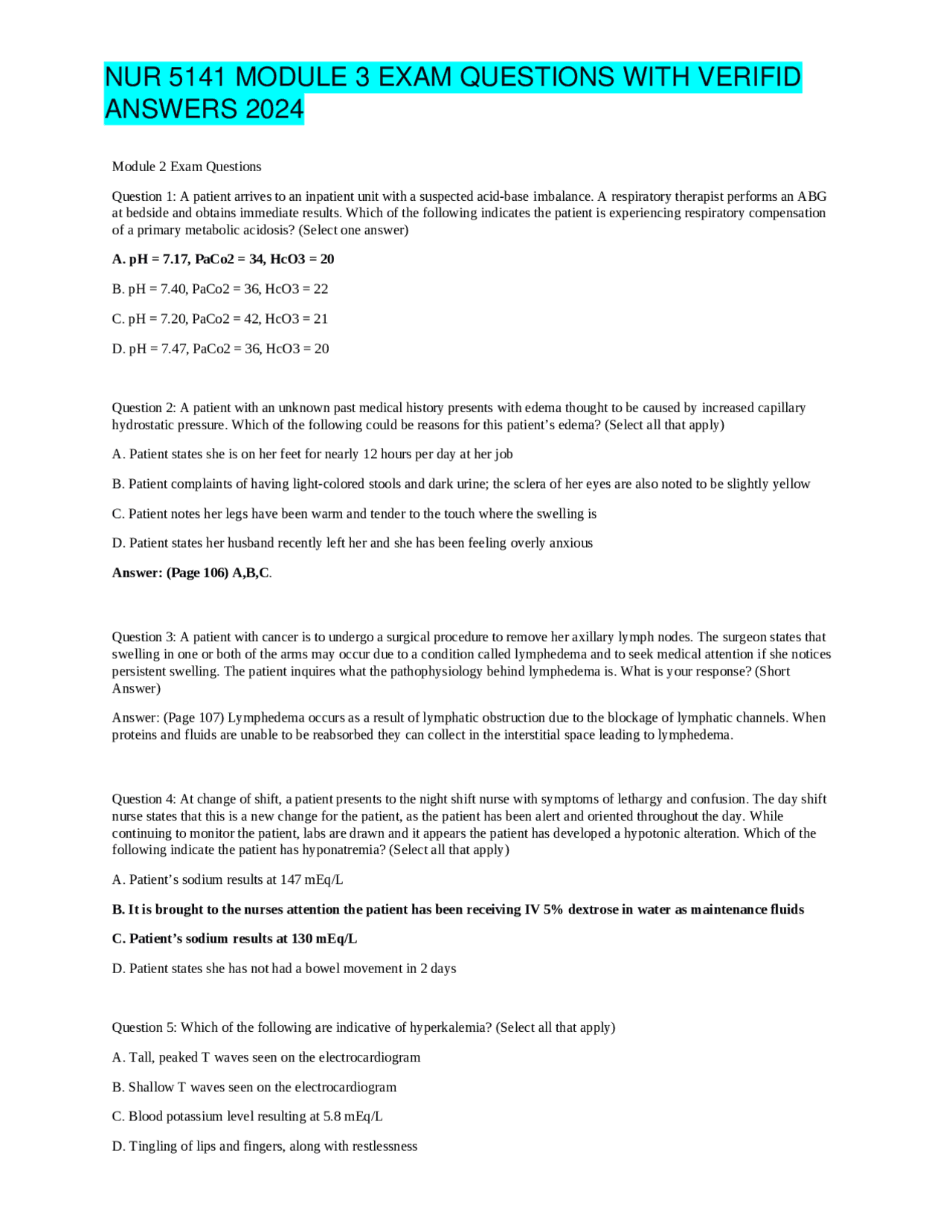 NUR 5141 Module 3 Exam Questions with Verified Answers 2024 | Exams ...