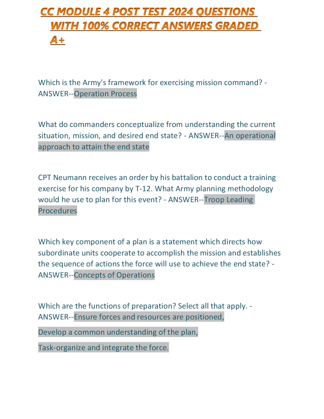 CCC MODULE 4 POST EXAM 2024 NEW UPDATE QUESTIONS AND CORRECT VERIFIED ...