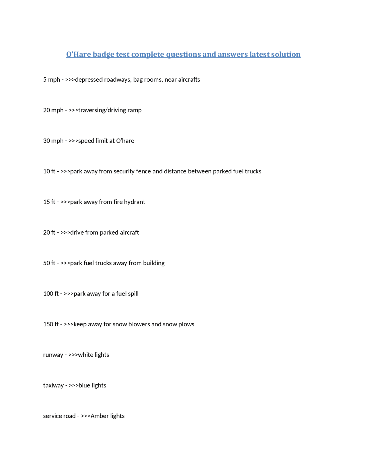 O'Hare badge test complete questions and answers latest solution ...