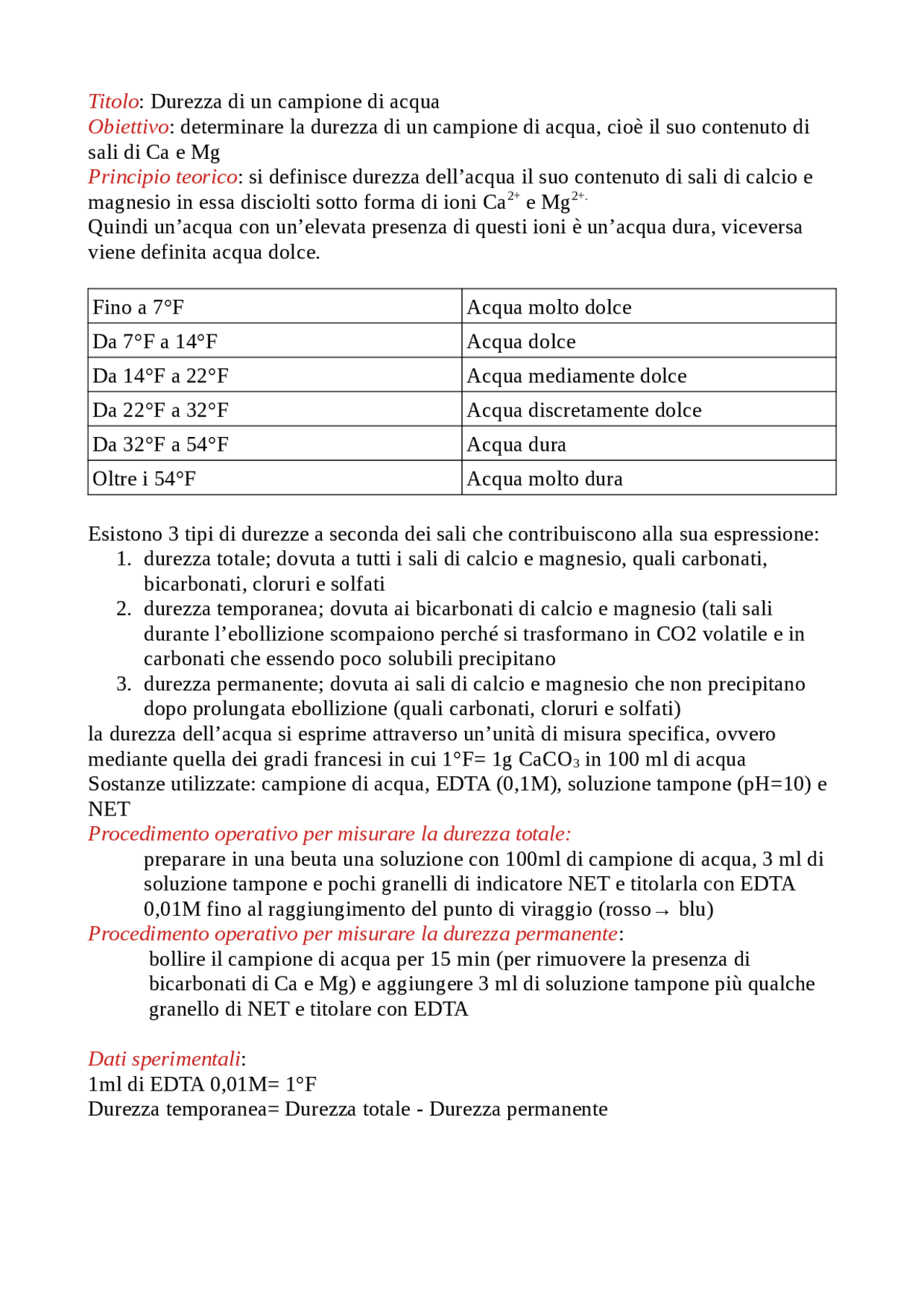 relazione di laboratorio sulla determinazione della durezza di un ...