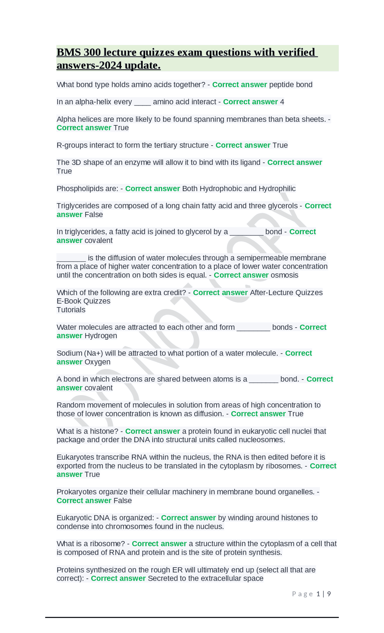 BMS 300 lecture quizzes exam questions with verified answers-2024 update. | Exams Biomedicine ...
