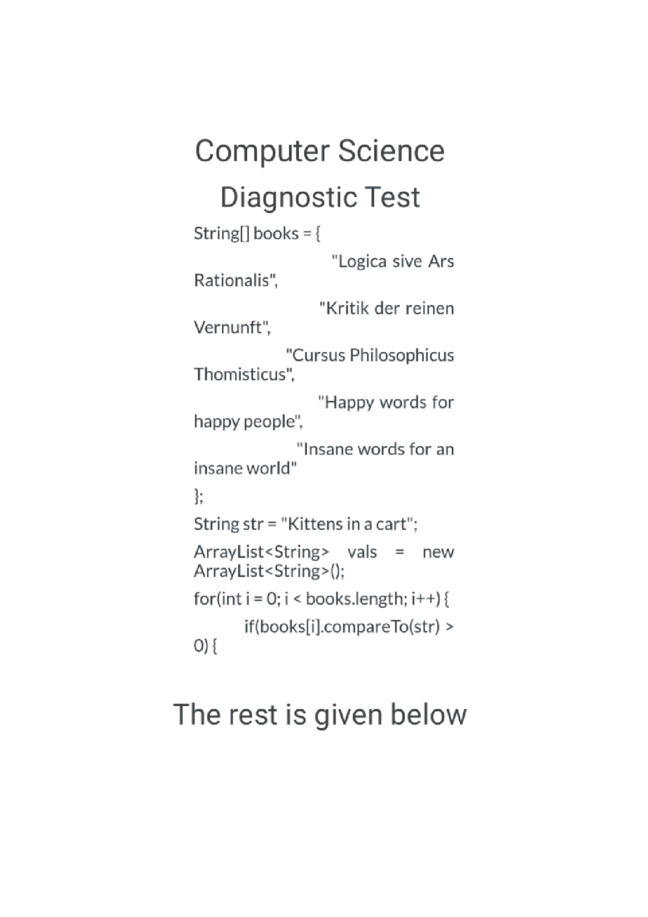 Computer Science - Diagnostic Test | Exams Computer Science | Docsity
