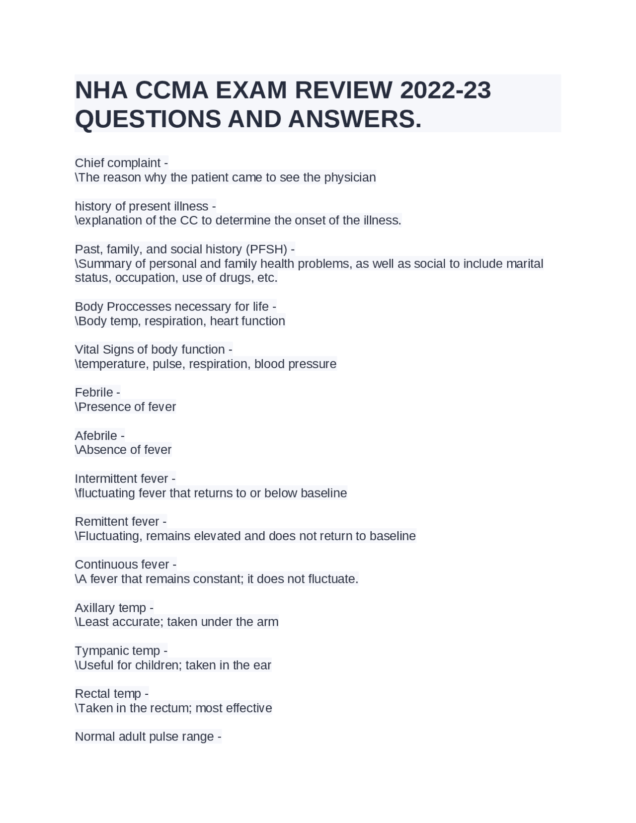 NHA CCMA EXAM REVIEW 2022-23 QUESTIONS AND ANSWERS. | Exams Medicine ...
