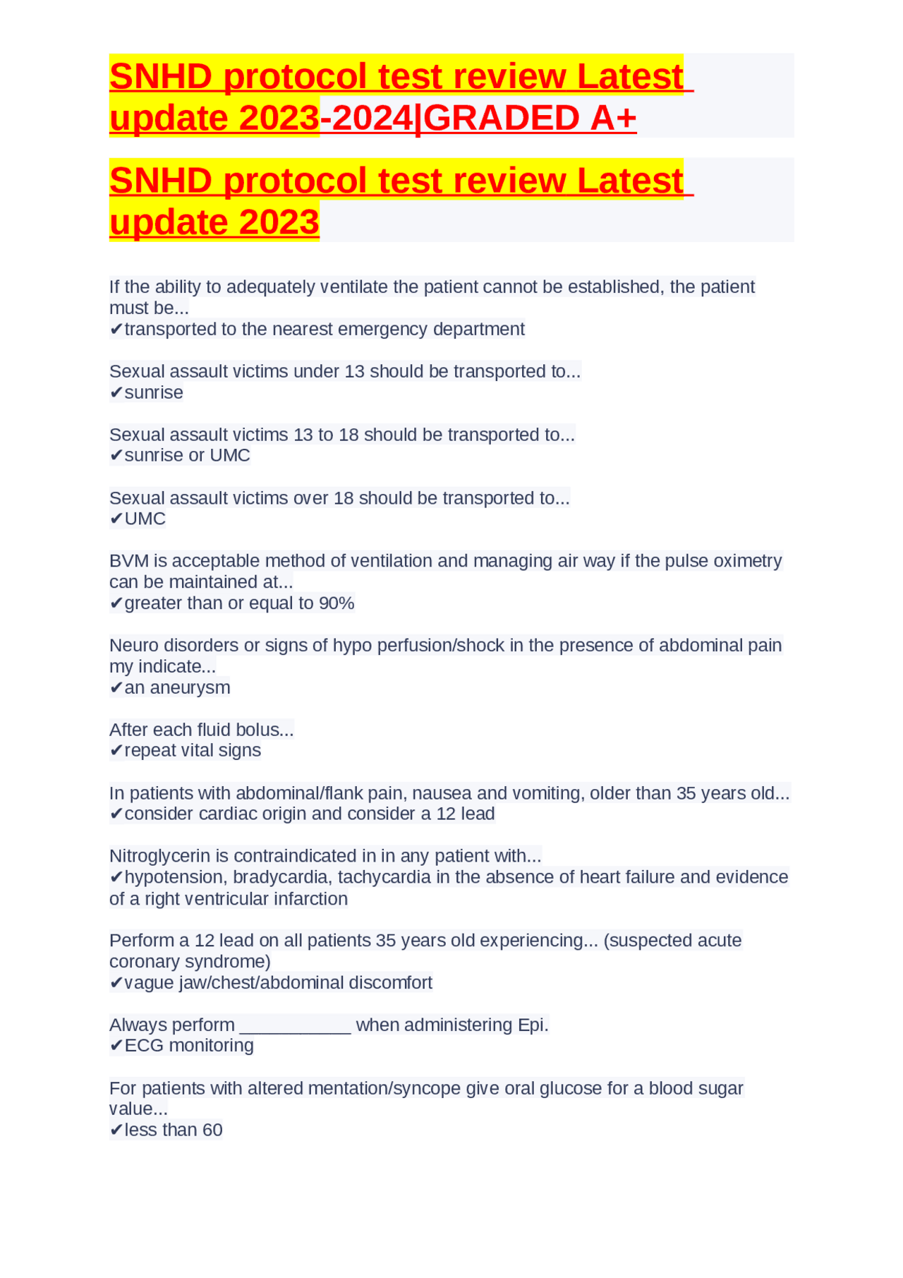 SNHD protocol test review Latest update 2023-2024 GRADED A+.docx ...