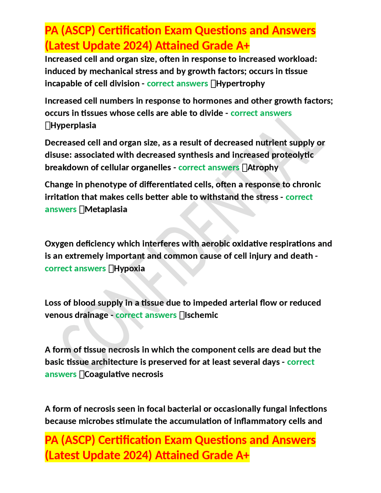 PA (ASCP) Certification Exam Questions and Answers (Latest Update 2024 ...