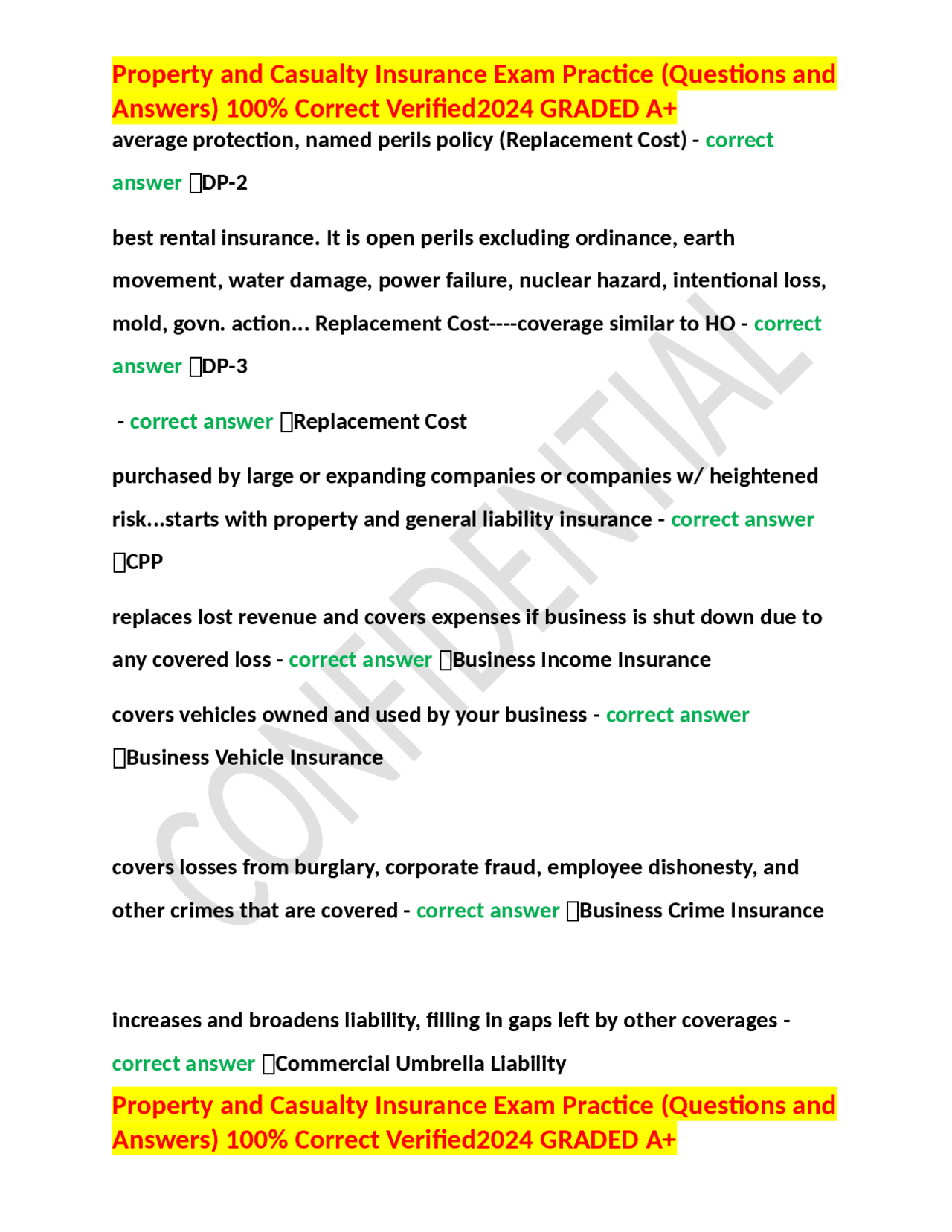 Property and Casualty Insurance Exam Practice Questions and Answers ...