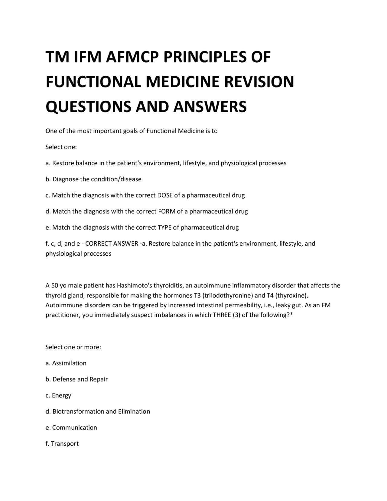 Functional Medicine Principles: Questions and Answers | Exams Nursing ...
