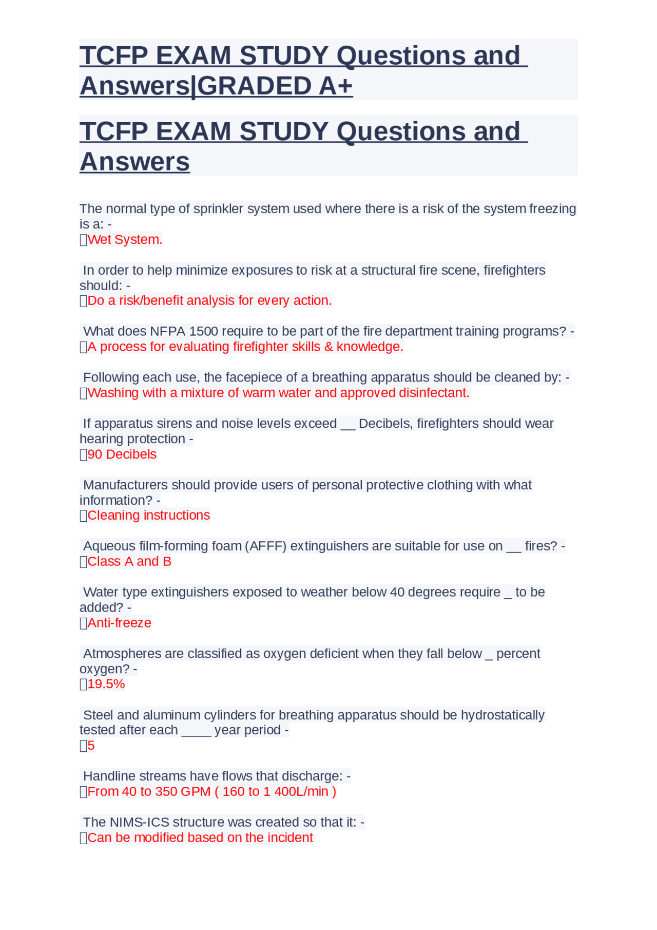 TCFP Exam Study Guide: Firefighting Techniques and Safety Procedures ...