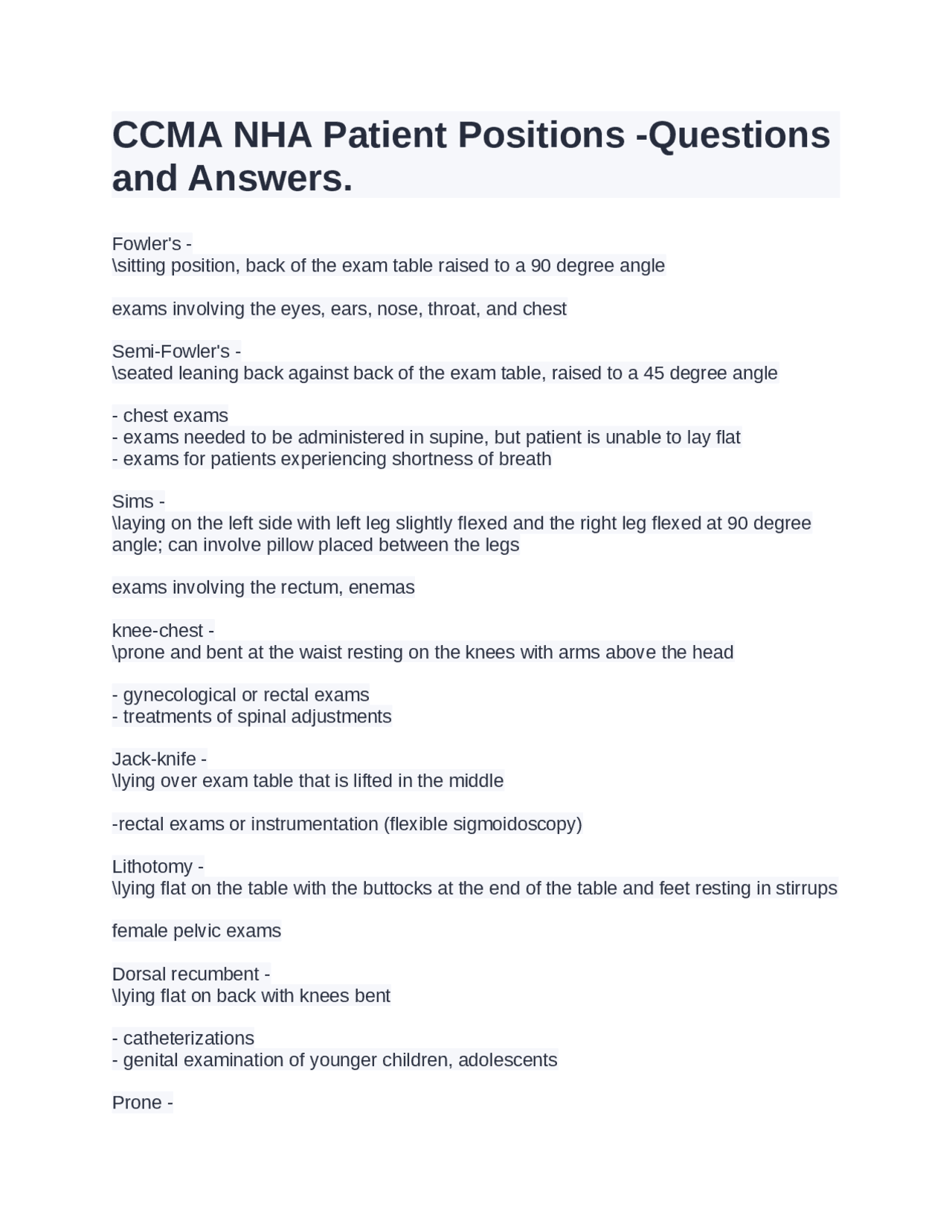 Patient Positioning Guidelines for Medical Examinations | Exams ...