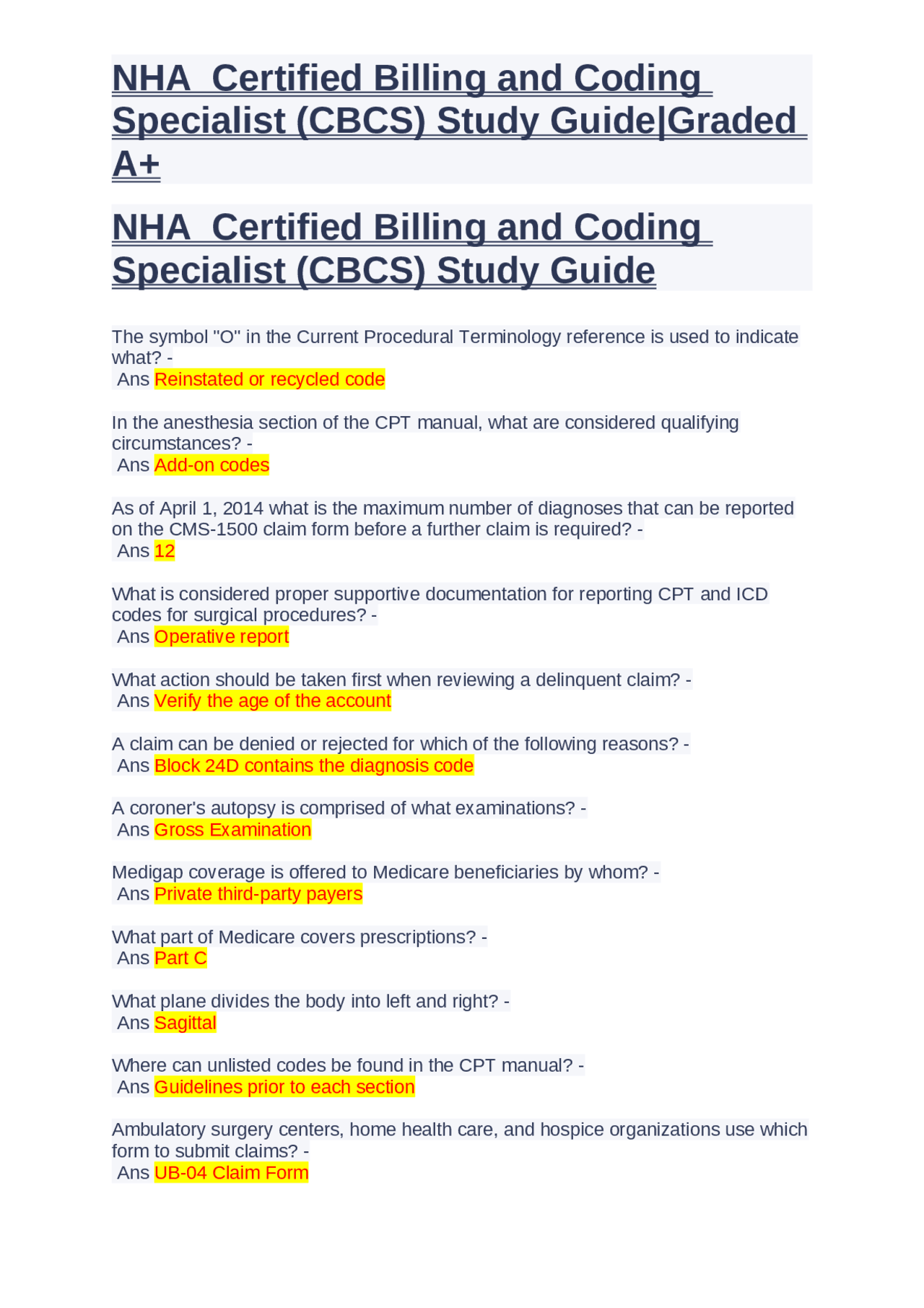 NHA Certified Billing and Coding Specialist (CBCS) Study Guide.docx ...
