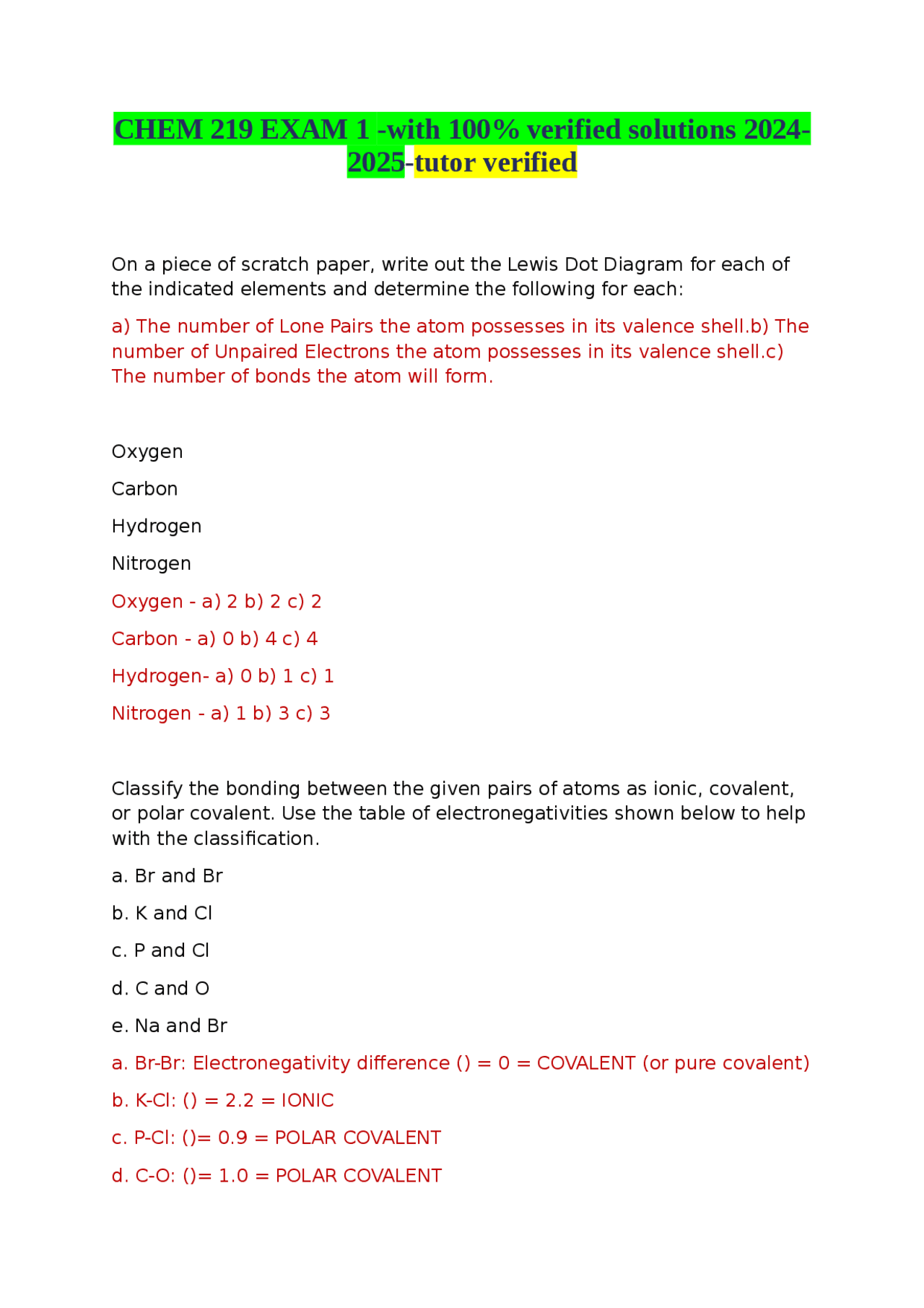 CHE1503/102/0/2024 2 Assignment 1 UNISA General General Chemistry I (Practical) -with 100% ...