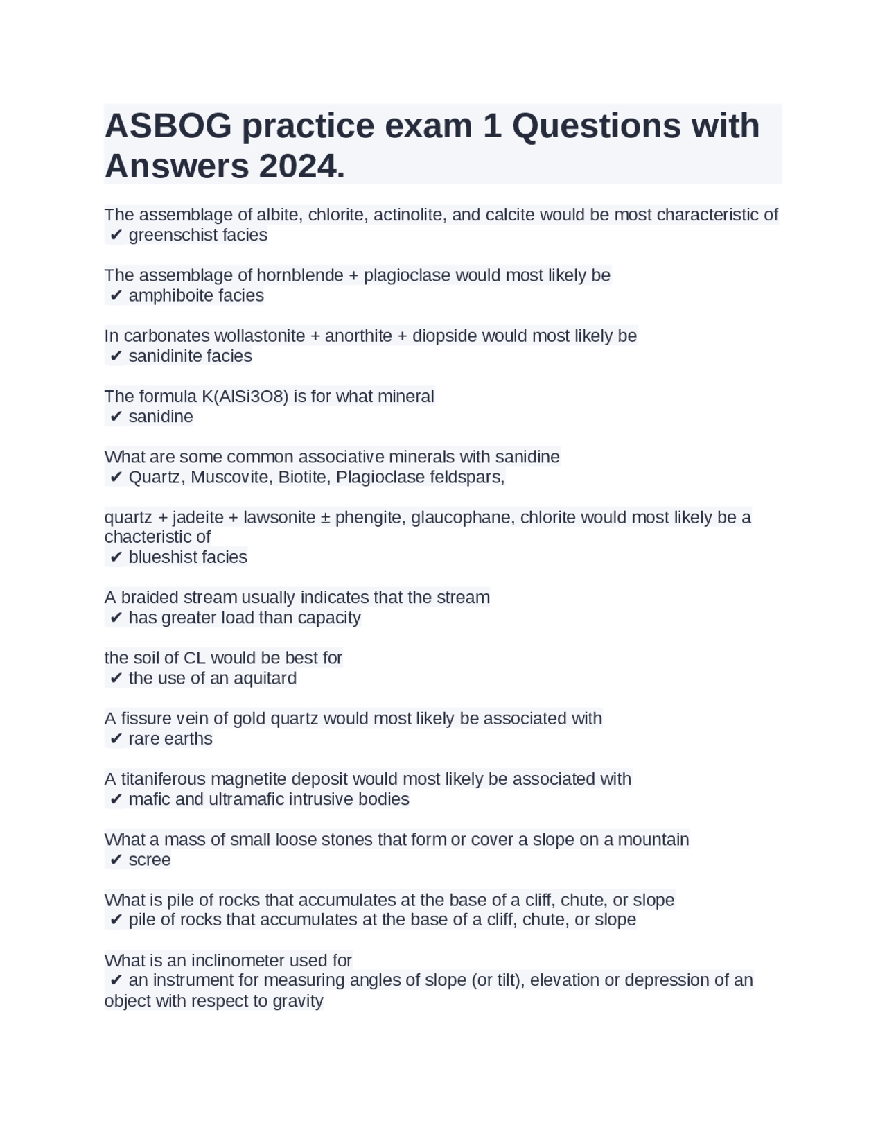 ASBOG practice exam 1 Questions with Answers 2024. | Exams Nursing ...