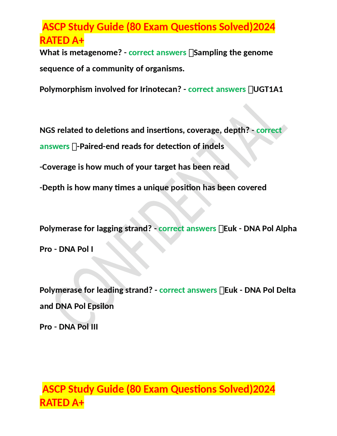 ASCP Study Guide (80 Exam Questions Solved)2024 RATED A+ | Exercises ...