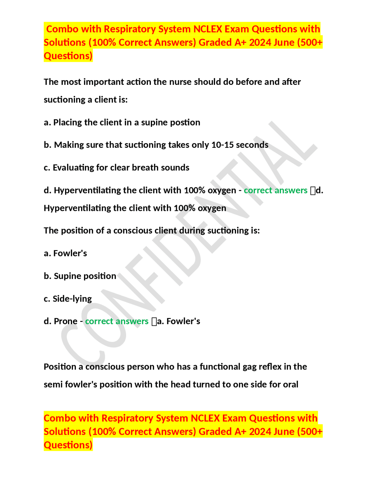 Combo with Respiratory System NCLEX Exam Questions with Solutions (100% ...