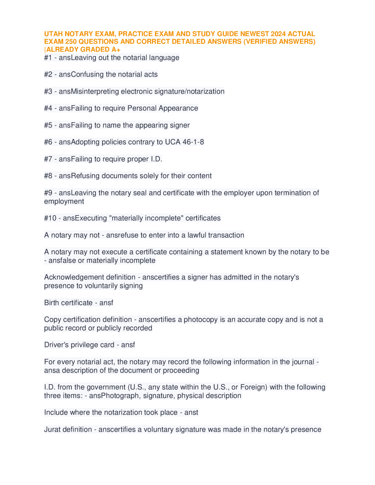 UTAH NOTARY EXAM, PRACTICE EXAM AND STUDY GUIDE NEWEST 2024 ACTUAL EXAM ...