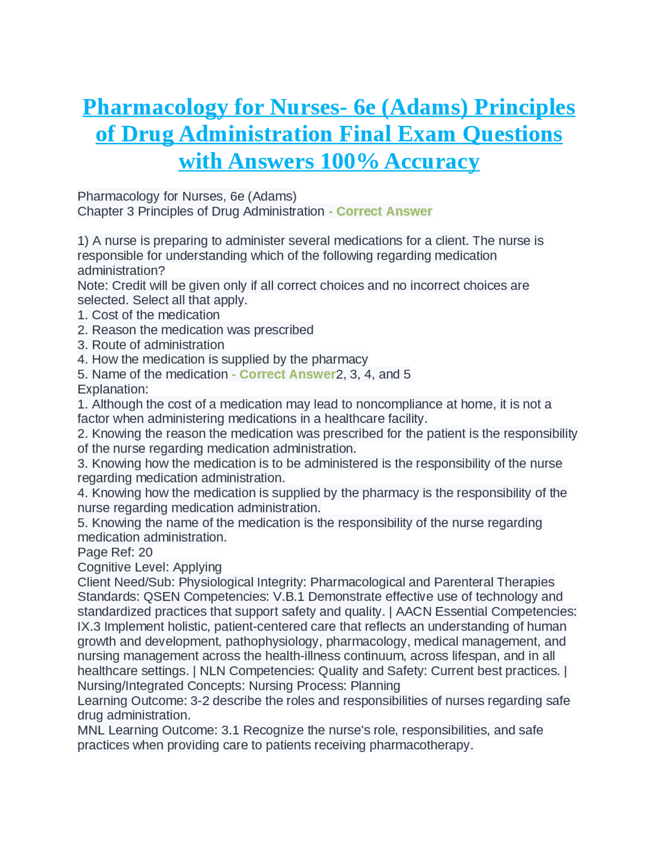 Pharmacology for Nurses- 6e (Adams) Principles of Drug Administration ...