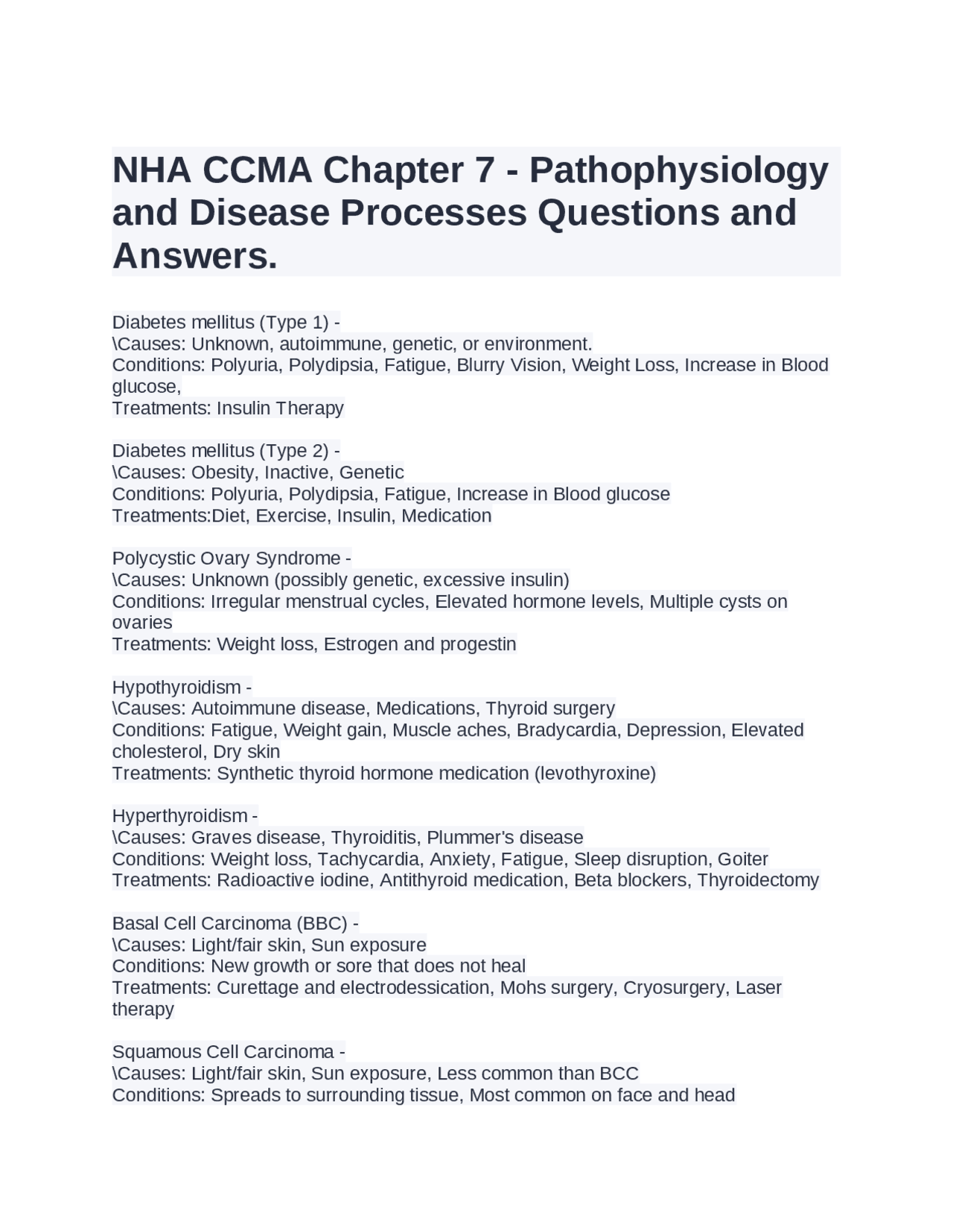 NHA CCMA Chapter 7 - Pathophysiology and Disease Processes Questions ...
