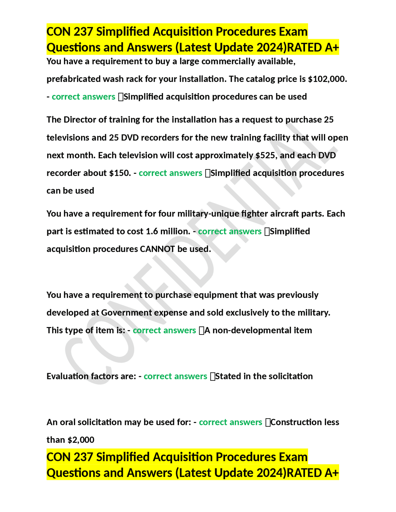 CON 237 Simplified Acquisition Procedures Exam Questions and Answers ...