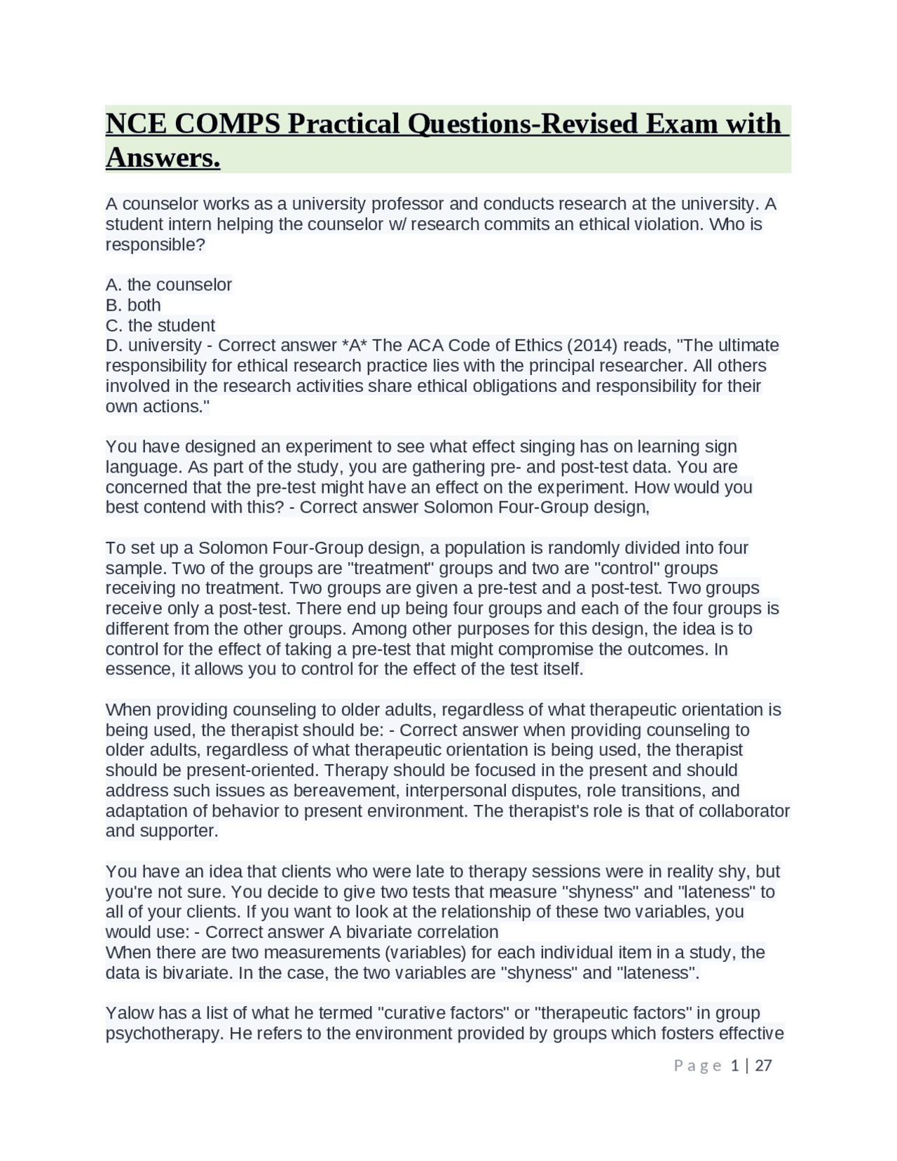 NCE COMPS Practical Questions-Revised Exam with Answers. | Exams Family ...