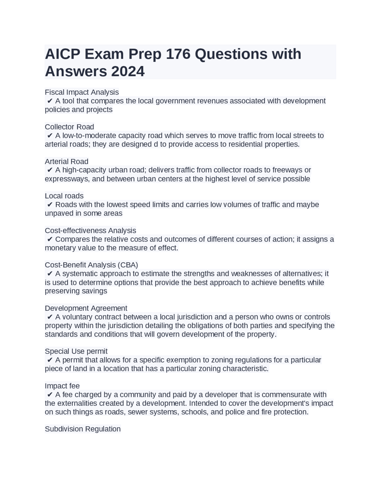 AICP Exam Prep 176 Questions with Answers 2024 | Exams Nursing | Docsity