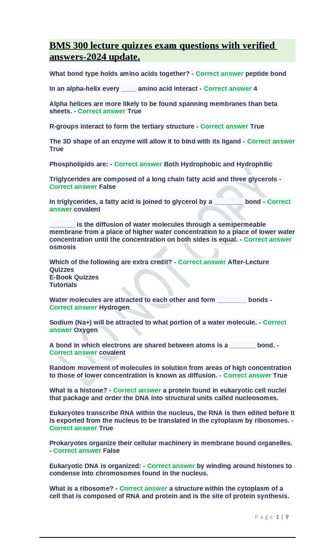 BMS 300 lecture quizzes exam questions with verified answers-2024 ...