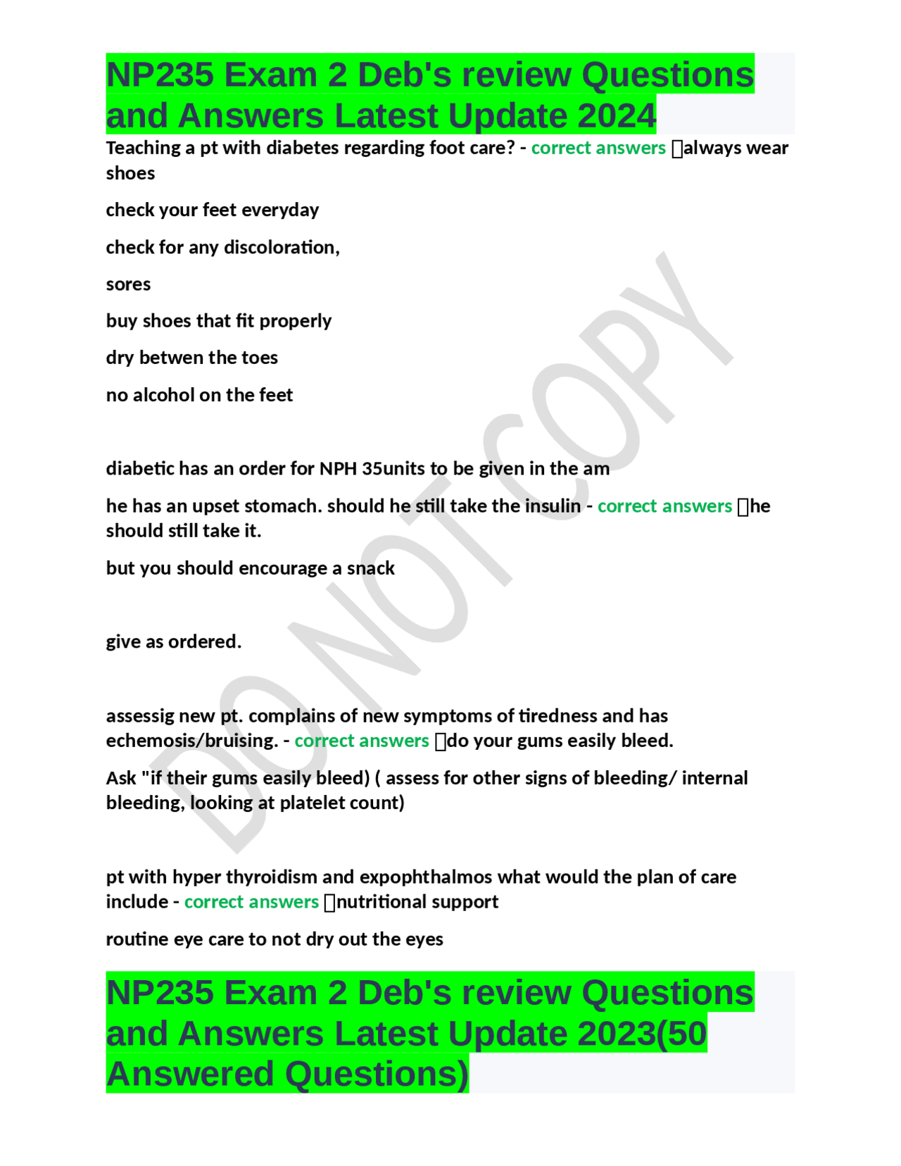 NP235 Exam 2 Deb's review Questions and Answers Latest Update 2024 ...