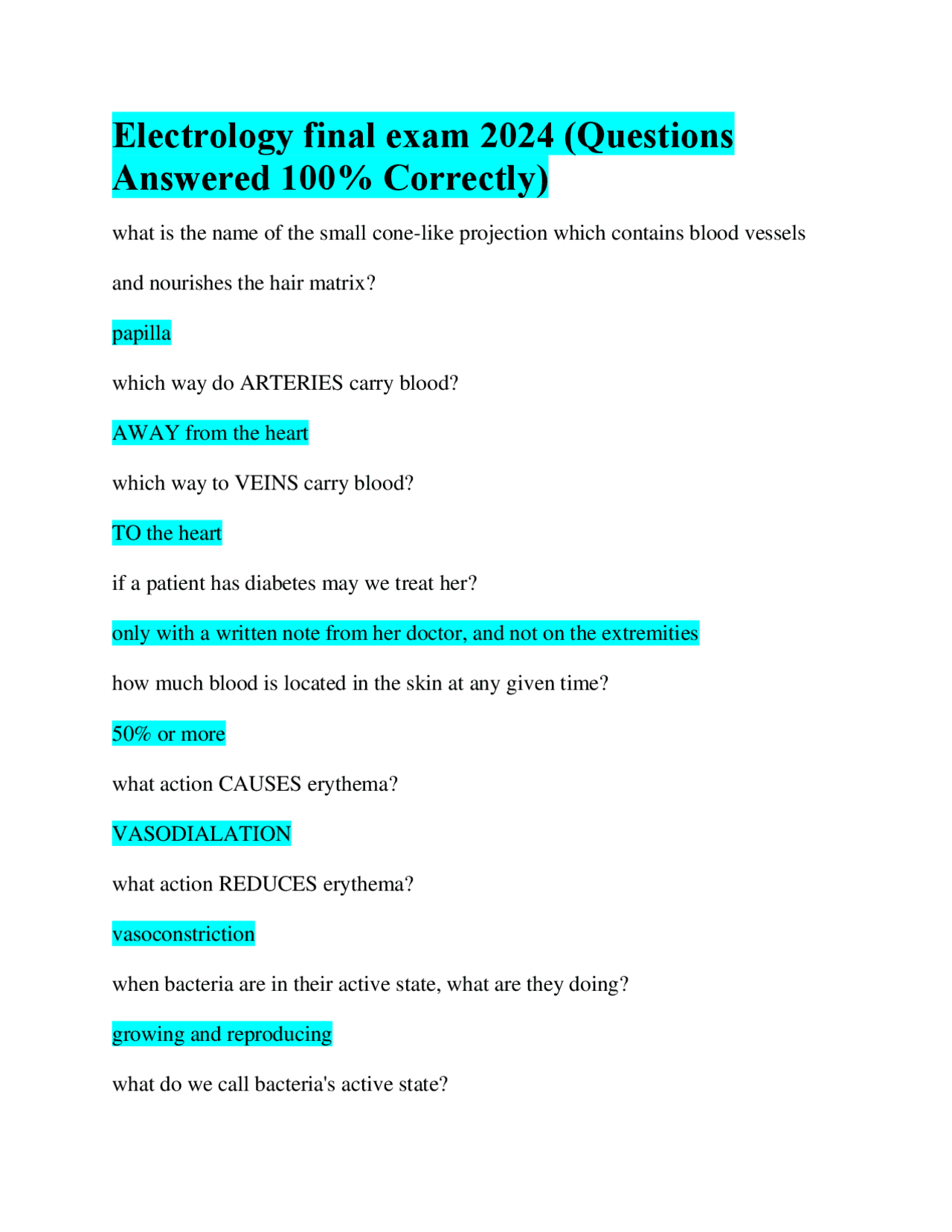 Electrology final exam 2024 (Questions Answered 100% Correctly) | Exams Electronics | Docsity