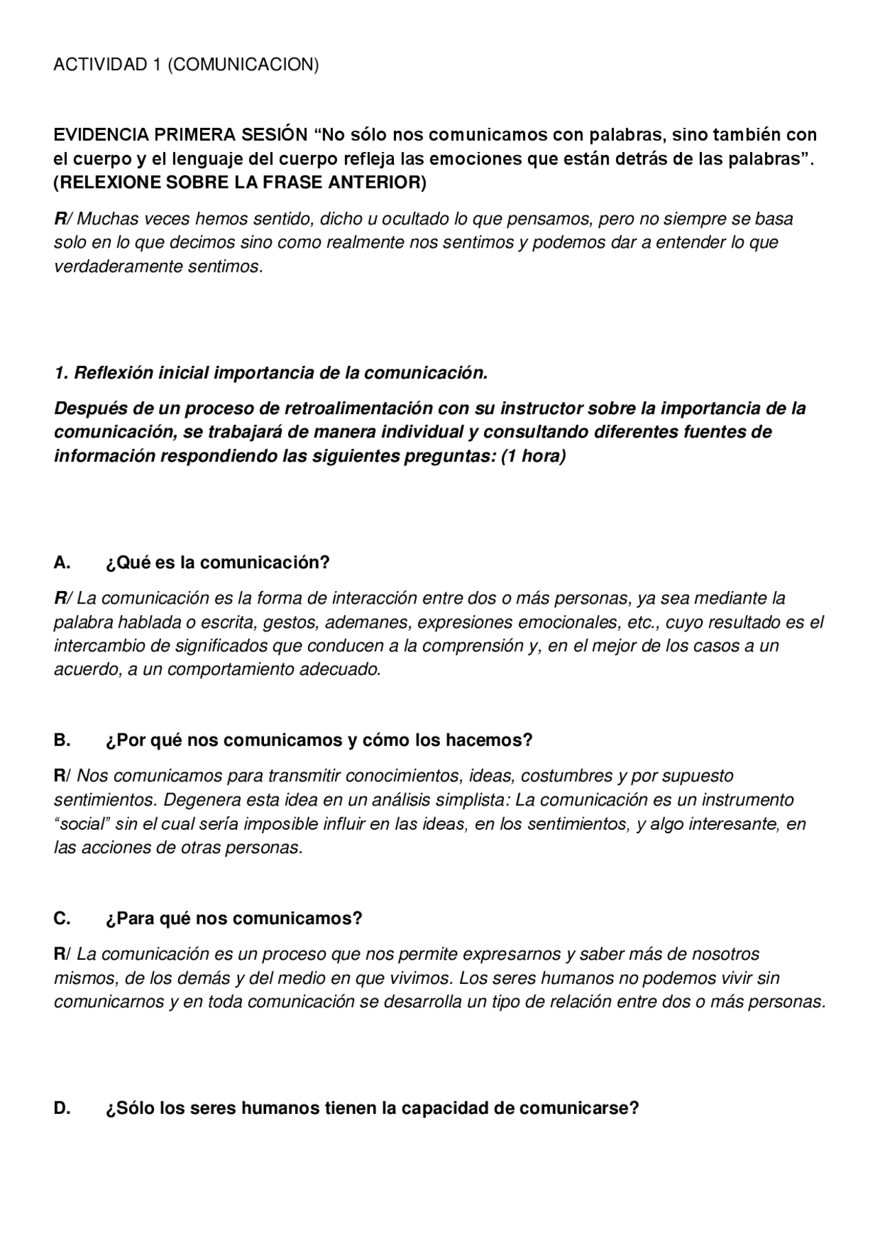 Taller transeversal comunicacion | Ejercicios de Comunicación | Docsity