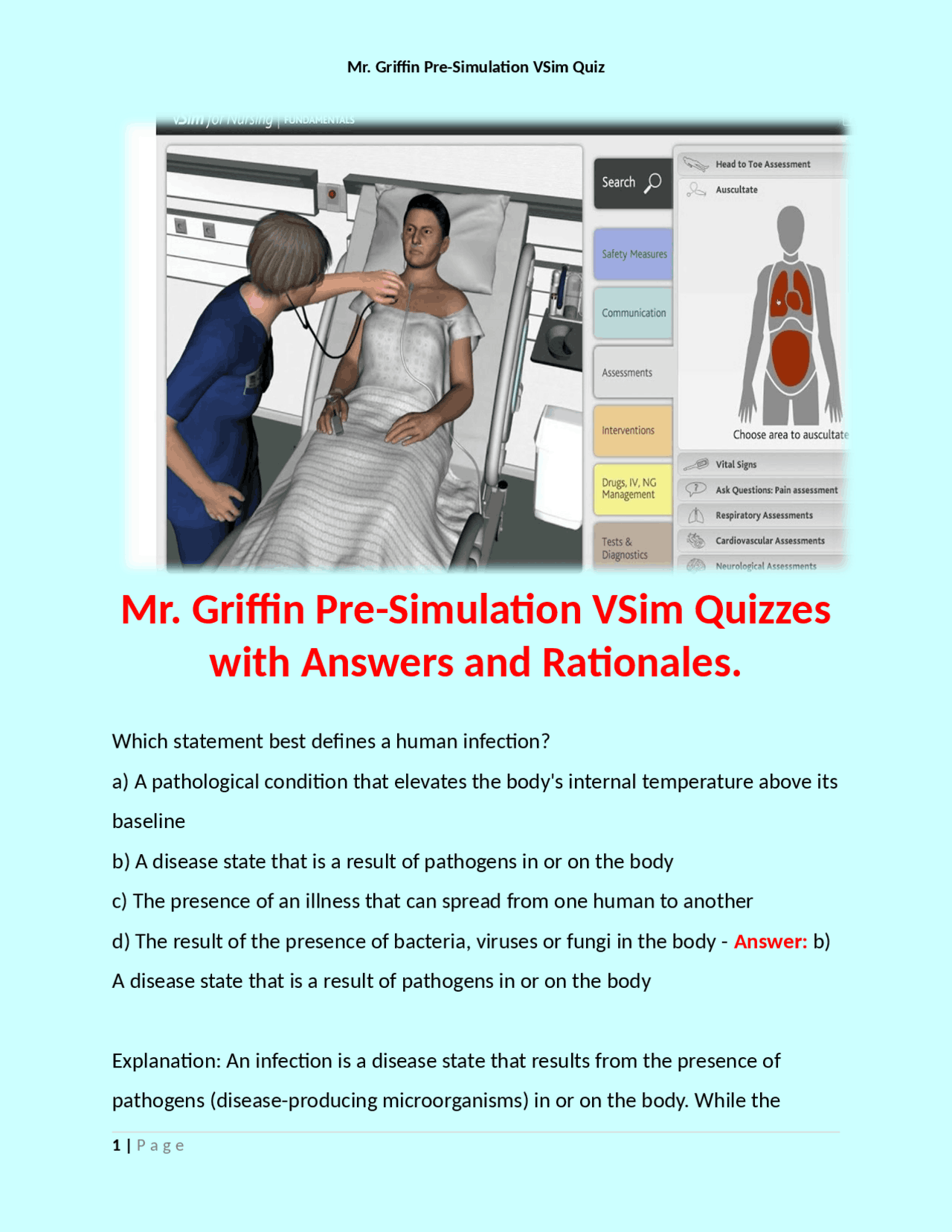 Mr. Griffin Pre-Simulation VSim Quizzes with Answers and Rationales ...