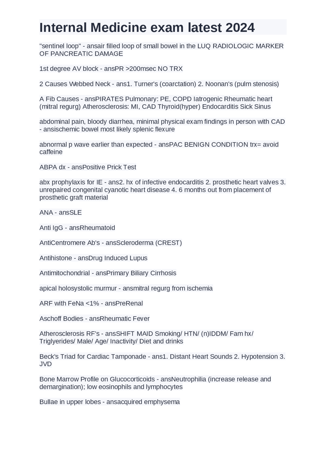 Internal Medicine exam latest 2024.docx | Exams Nursing | Docsity