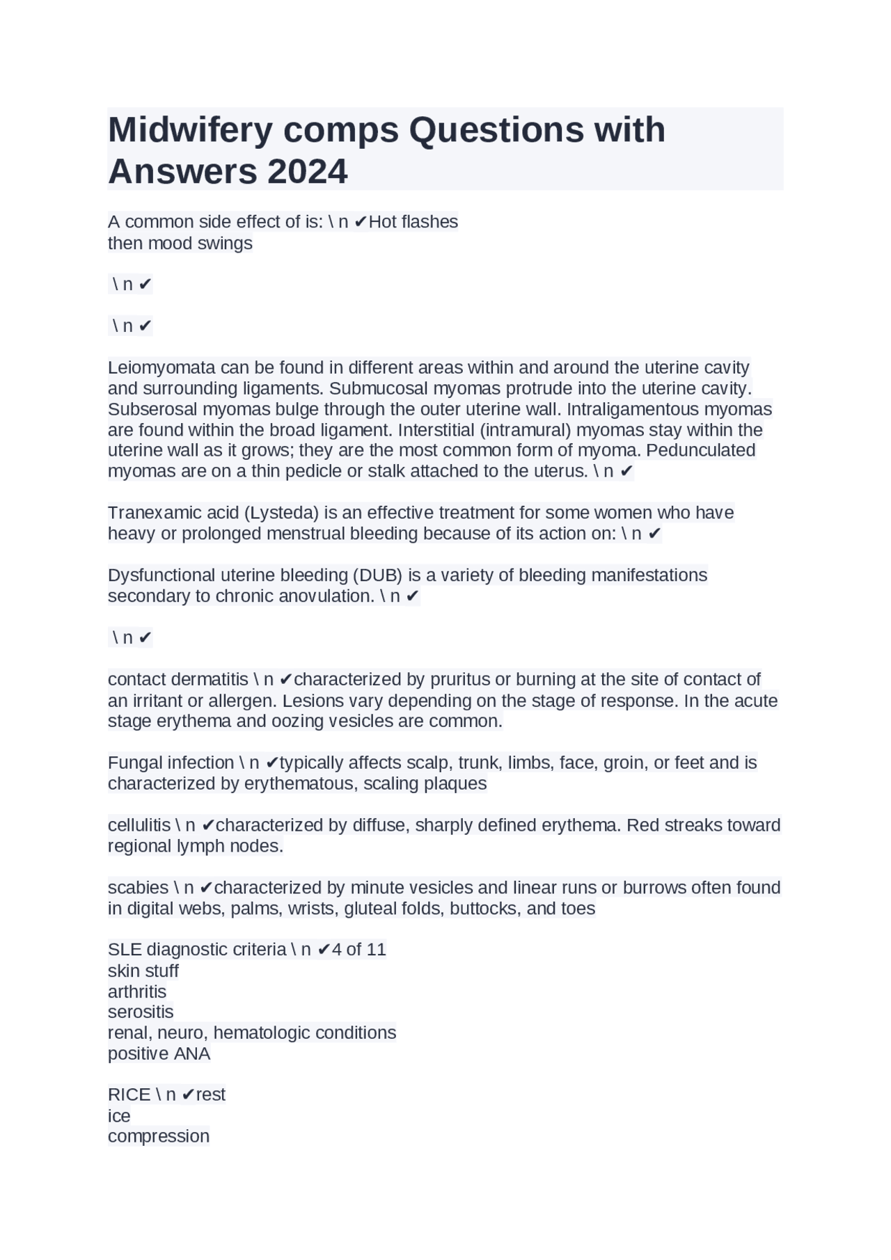 Midwifery comps Questions with Answers 2024 | Exams Nursing | Docsity