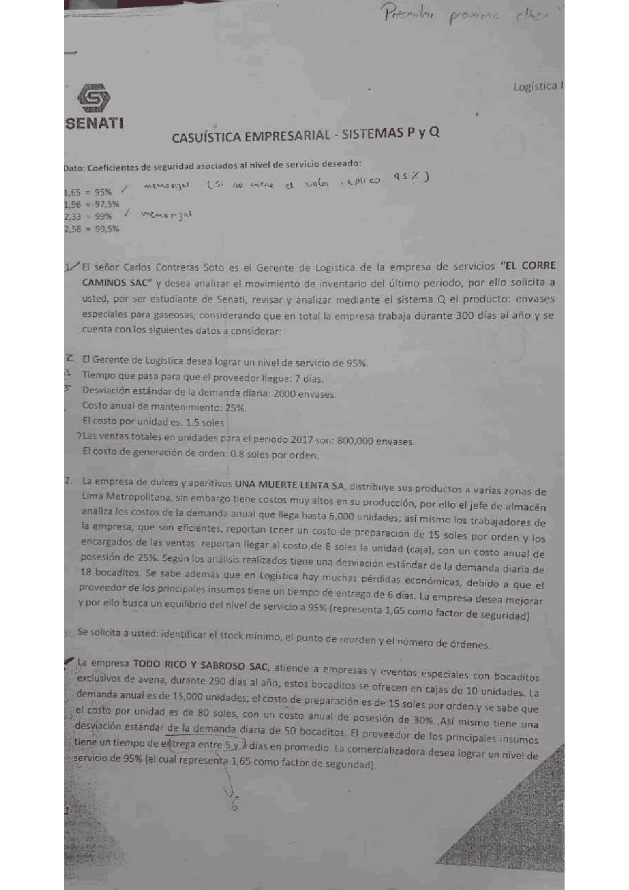 practica de procesos logisticos de caso especial | Exámenes selectividad de Métodos de ...