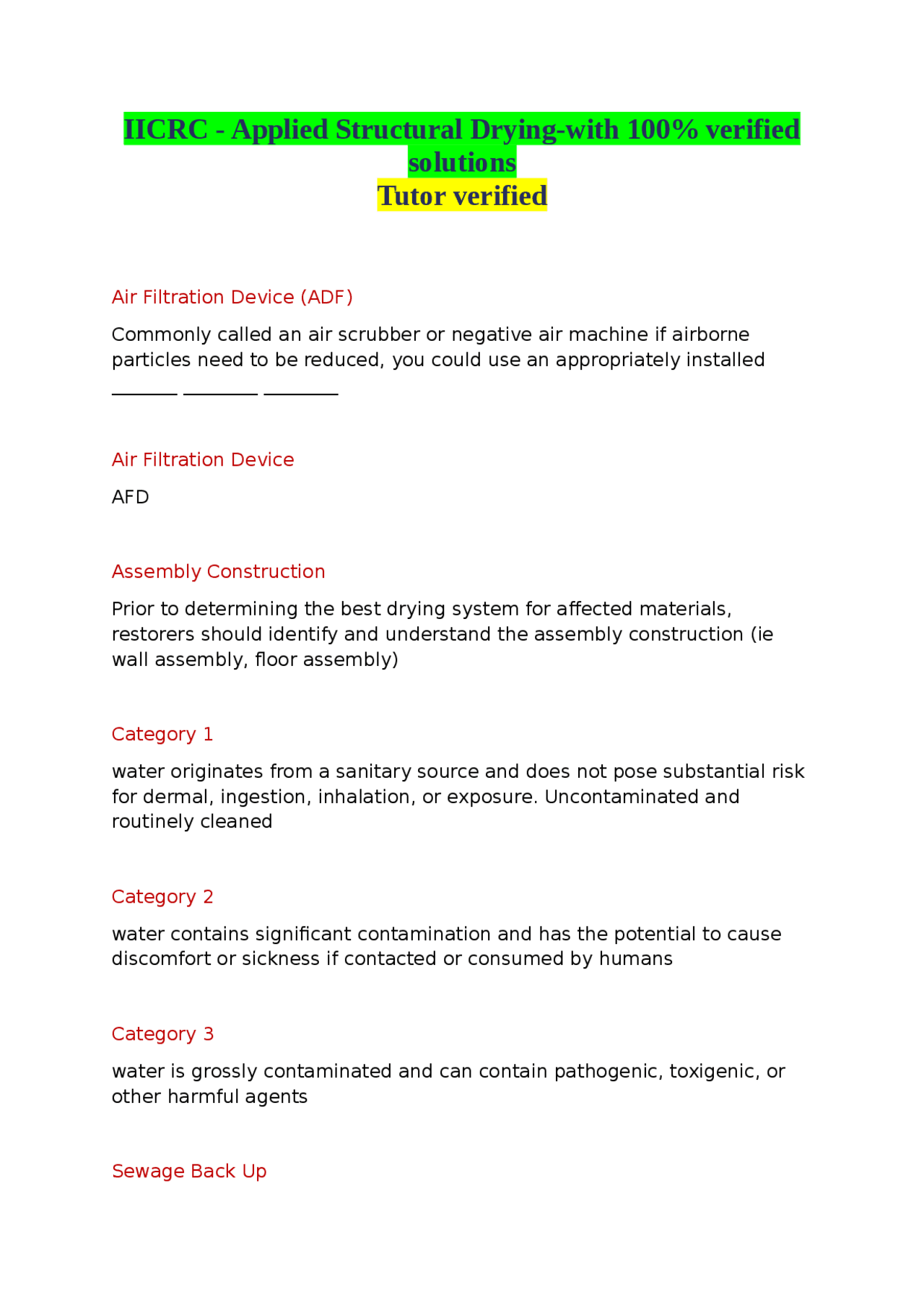 IICRC - Applied Structural Drying-with 100% verified solutions.docx ...