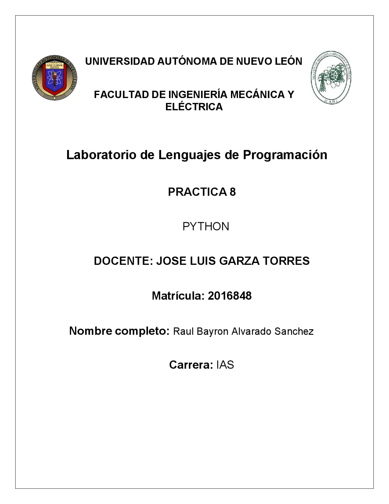 PRACTICA 8 LENGUAJES DEPROGRAMACION | Ejercicios de Lenguajes de Programación | Docsity