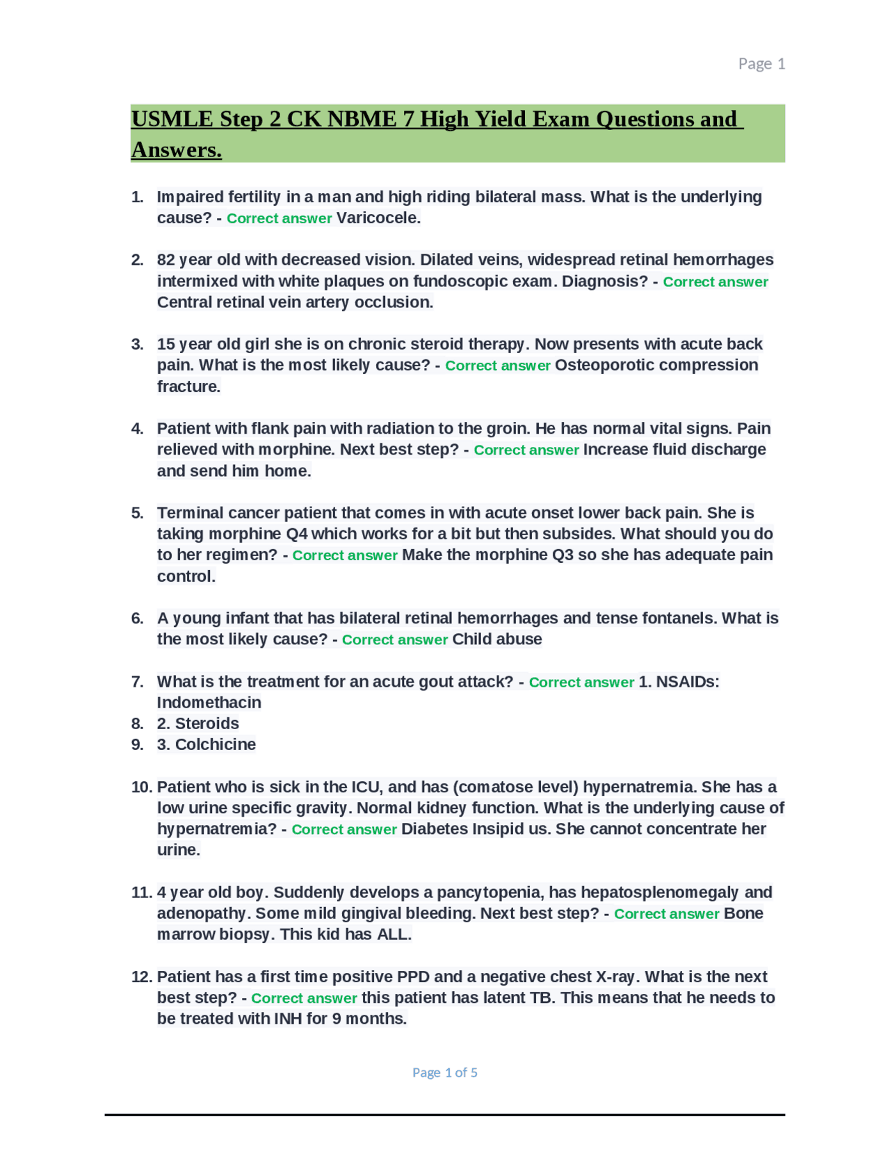 USMLE Step 2 CK NBME 7 High Yield Exam Questions and Answers. | Exams ...