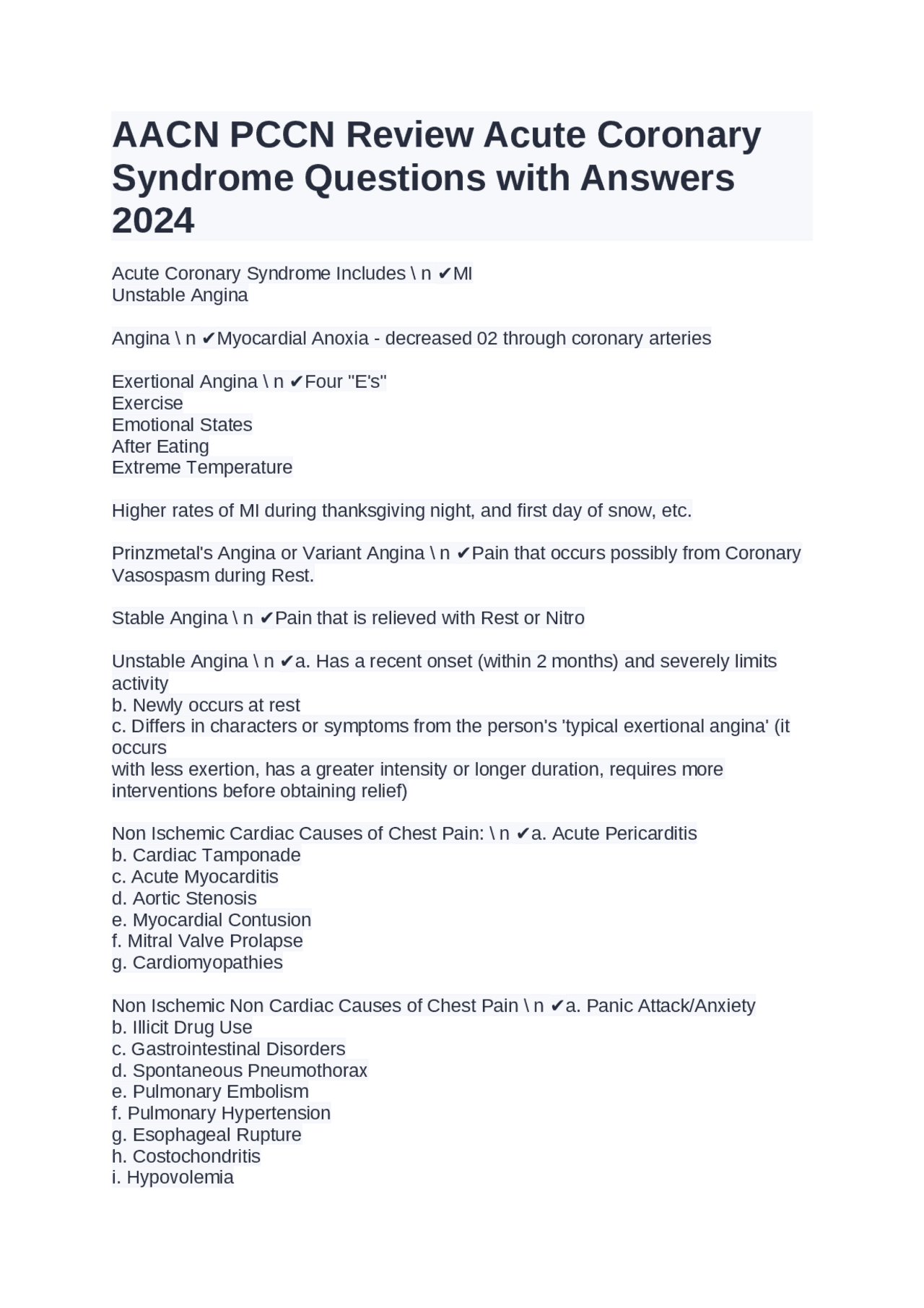 AACN PCCN Review: Acute Coronary Syndrome Questions and Answers for ...