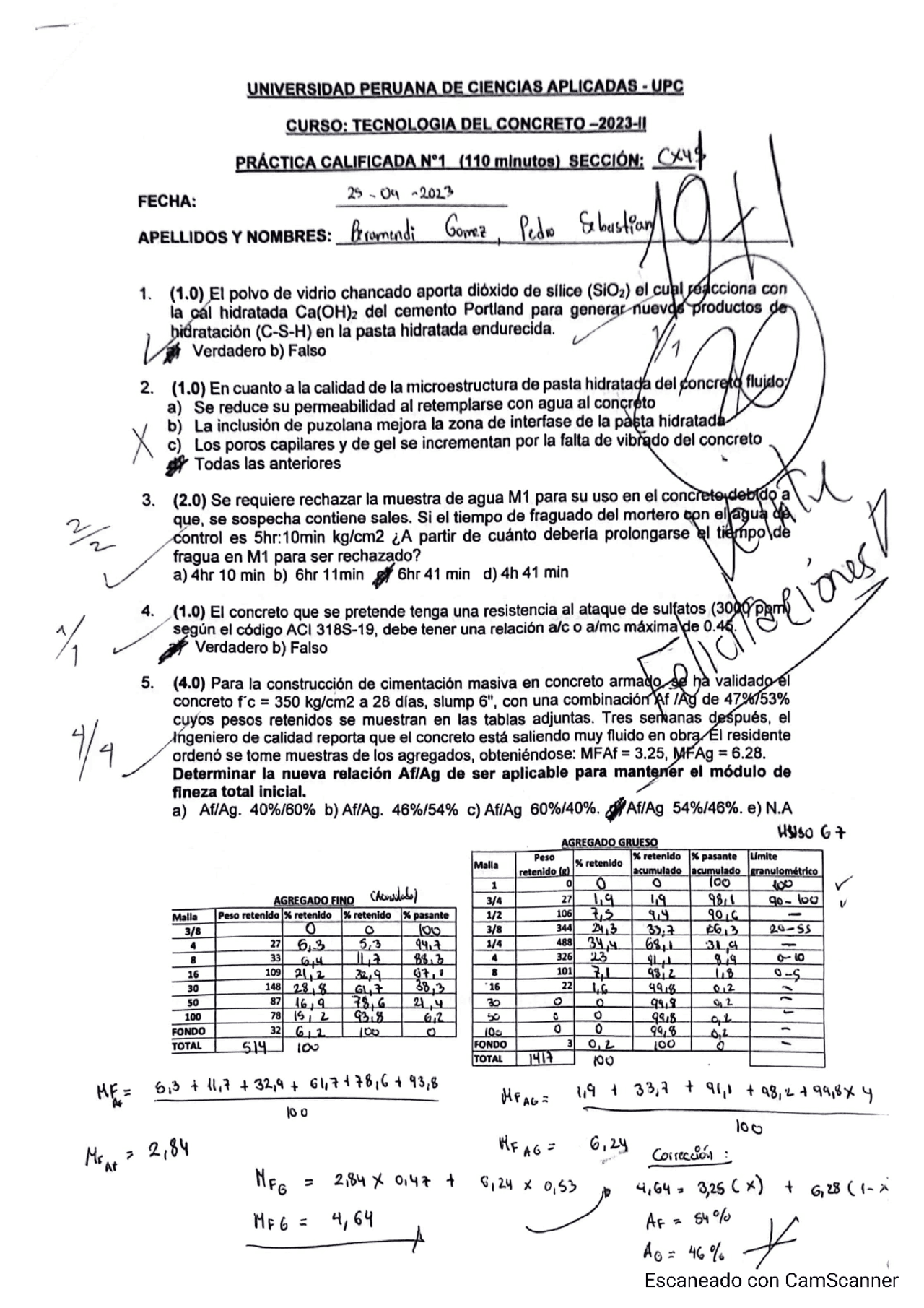 pc1 tecnologia del concreto | Exámenes selectividad de Ingeniería Civil | Docsity
