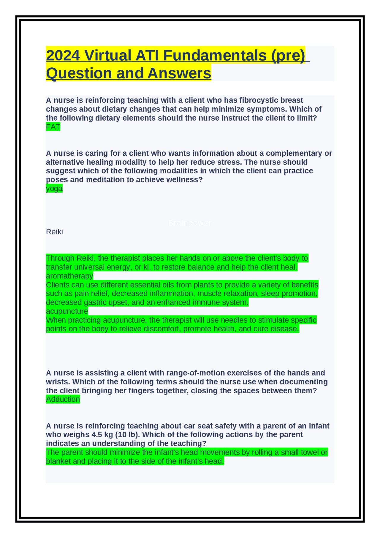 2024 Virtual ATI Fundamentals (pre) Question and Answers | Exams ...