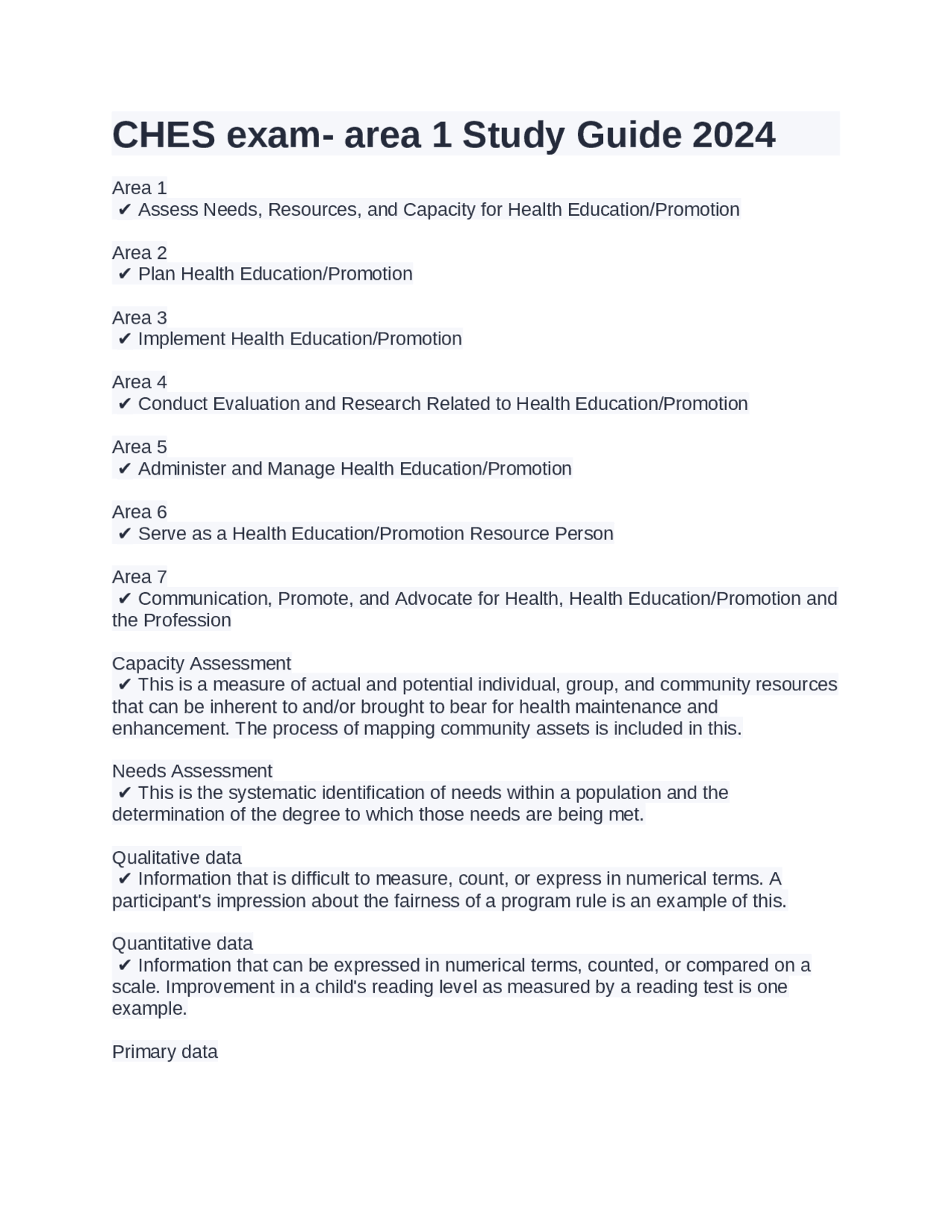CHES Exam Study Guide: Health Education/Promotion Assessment & Planning ...