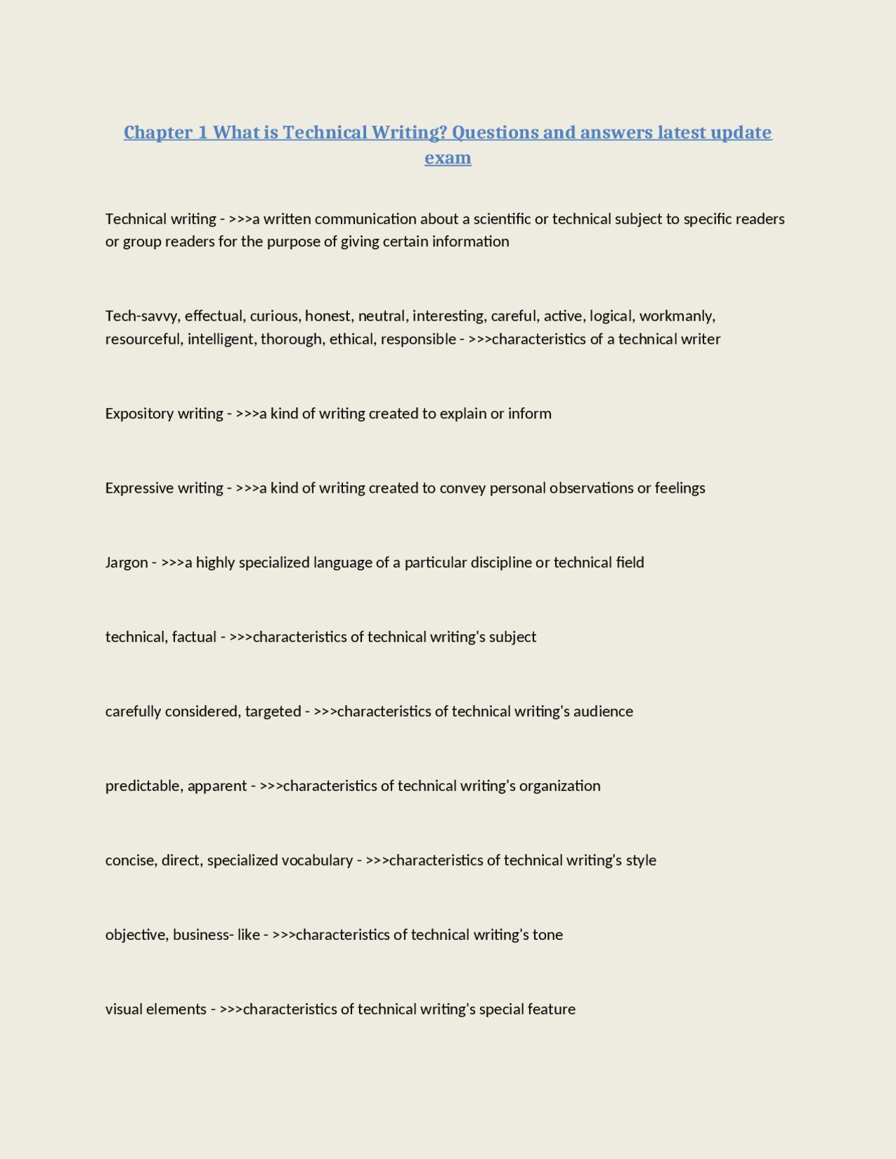 Technical Writing correct questions and answers exam | Exams Technical Writing | Docsity