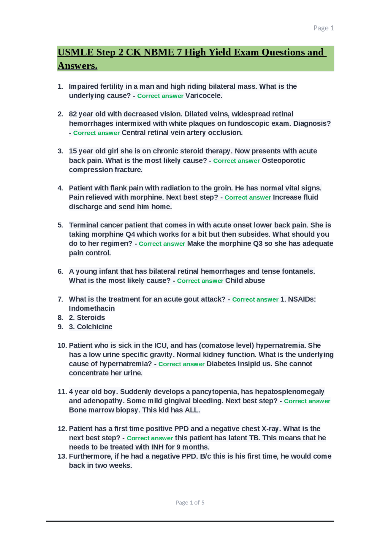 USMLE Step 2 CK NBME 7 High Yield Exam Questions and Answers. | Exams ...