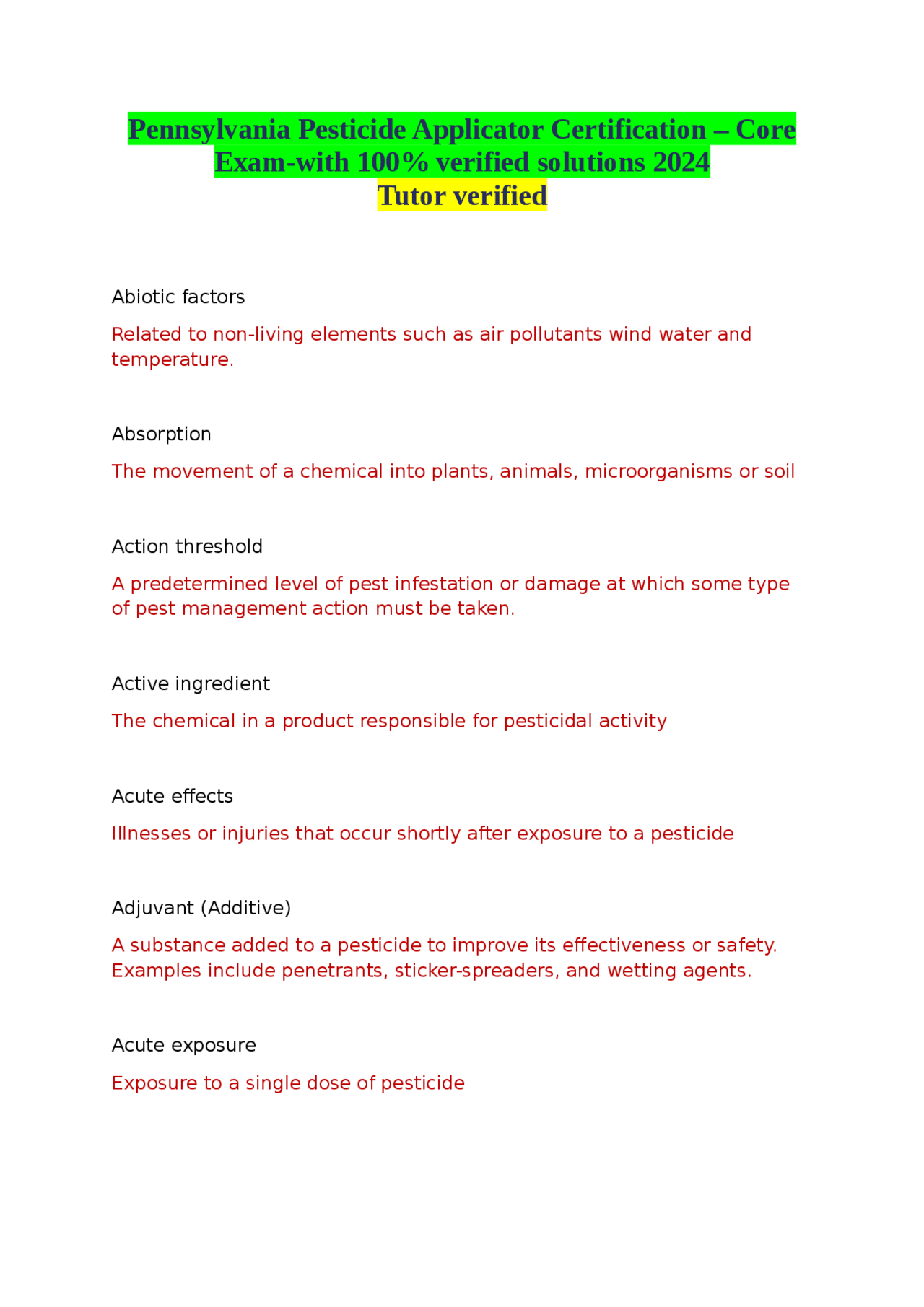 Pennsylvania Pesticide Applicator Certification Exam Study Guide 2024 ...