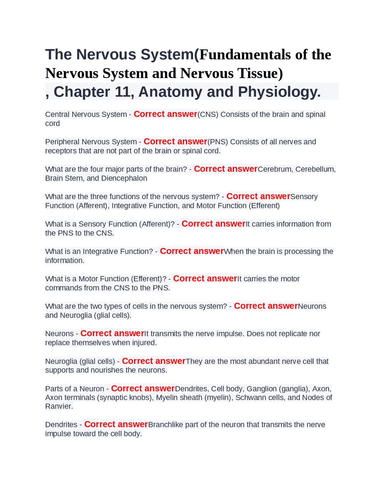 The Nervous System(Fundamentals of the Nervous System and Nervous ...