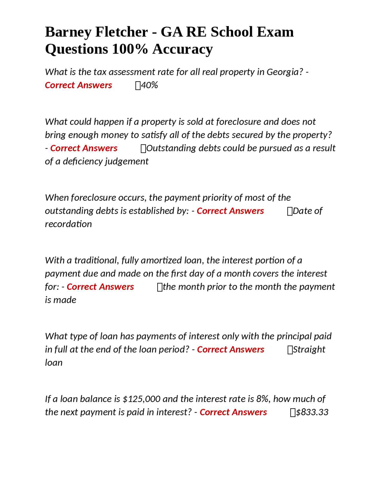 Barney Fletcher - GA RE School Exam Questions 100% Accuracy | Exams ...